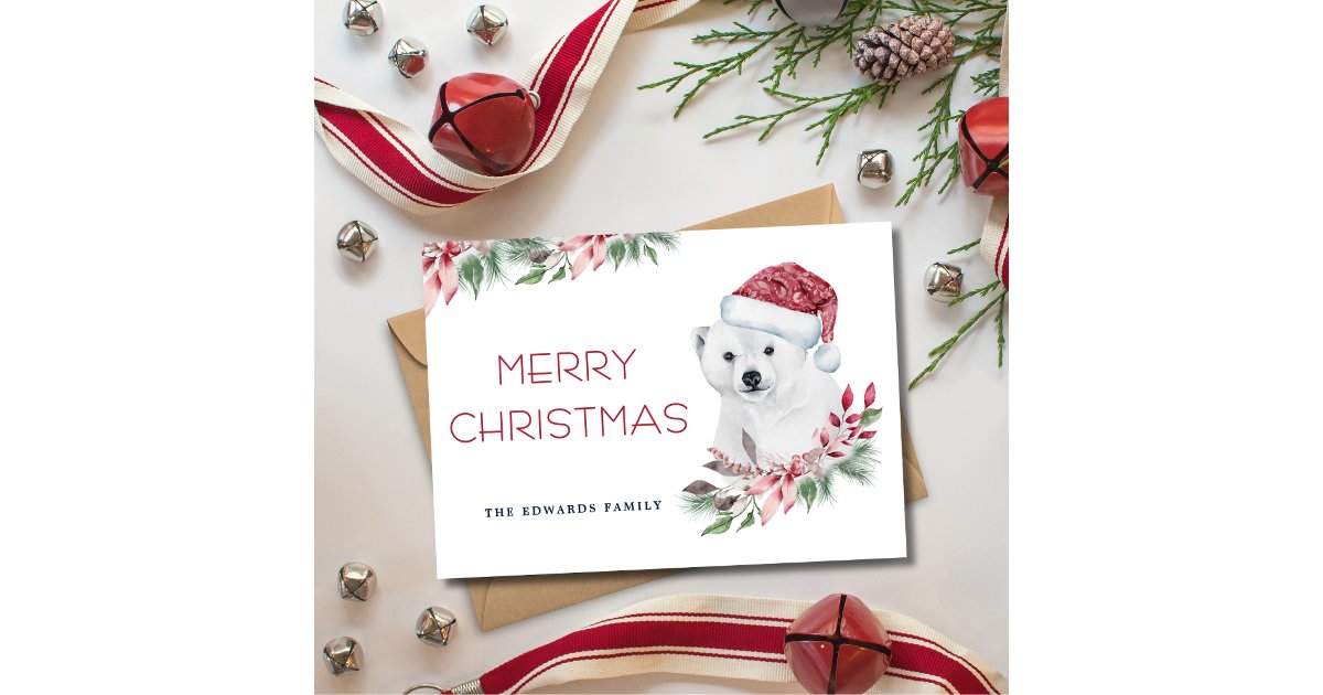 Modern Elegant Polar Bear Merry Christmas Holiday Card | Zazzle