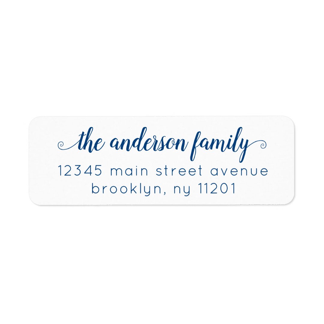 Modern Elegant Preppy Navy Blue Script Family Label | Zazzle