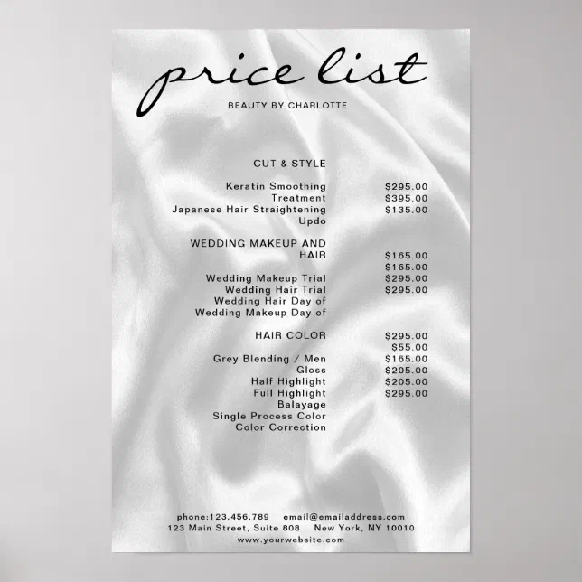 Modern Elegant Price List Poster | Zazzle
