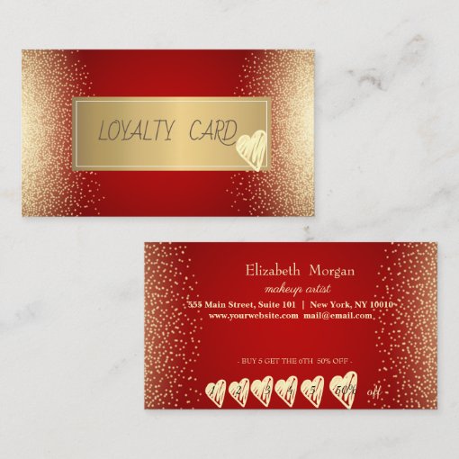 Modern Elegant Professional Frame,Gold Heart Red Loyalty Card | Zazzle
