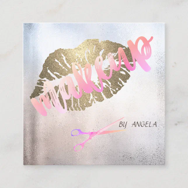 Modern Elegant Professional Glitter Lips,Scissors Square Business Card ...