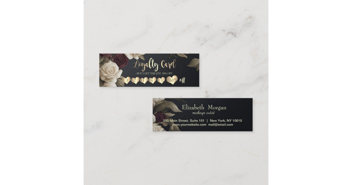 Modern Elegant Professional Hearts Roses Loyalty Card | Zazzle
