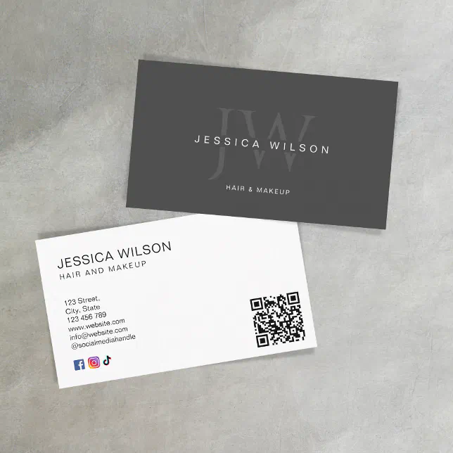 Modern Elegant Professional QR Code Monogram Business Card | Zazzle