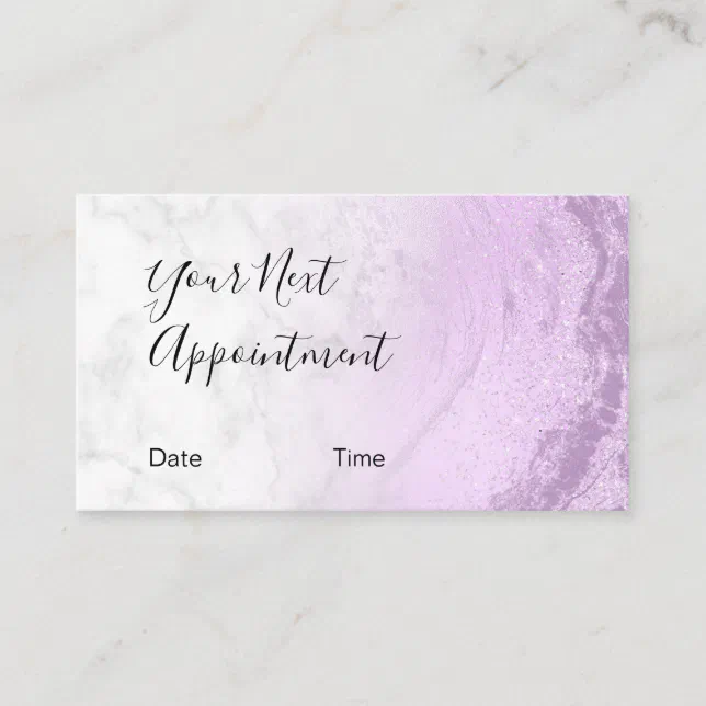 Modern elegant purple glitter marble makeup artist appointment card ...