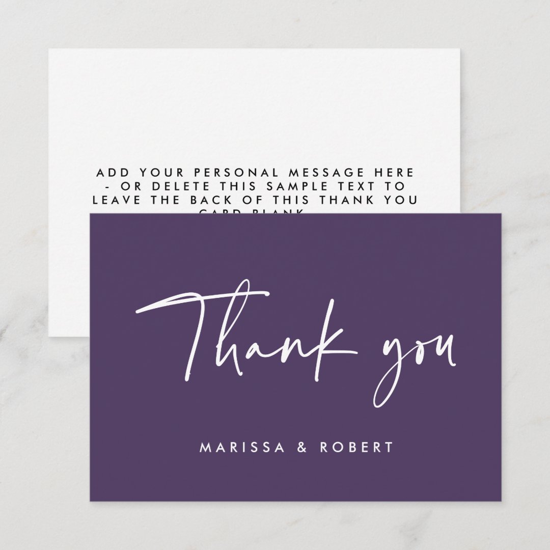 Modern Elegant Purple Handwritten Script Wedding Thank You Card | Zazzle