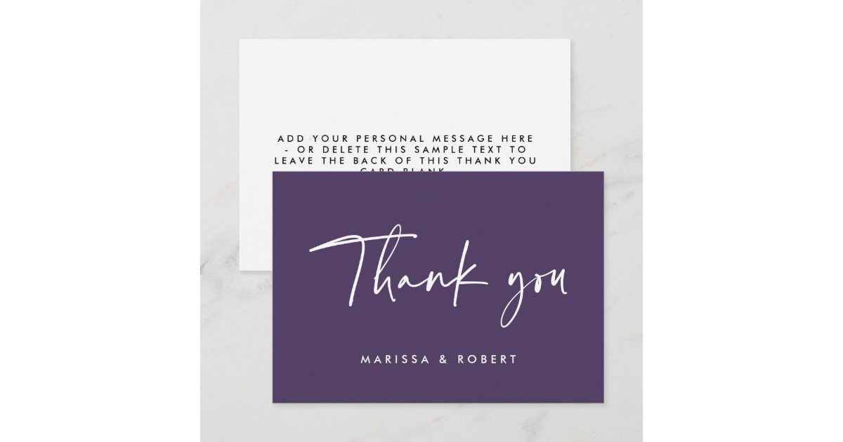 Modern Elegant Purple Handwritten Script Wedding Thank You Card | Zazzle