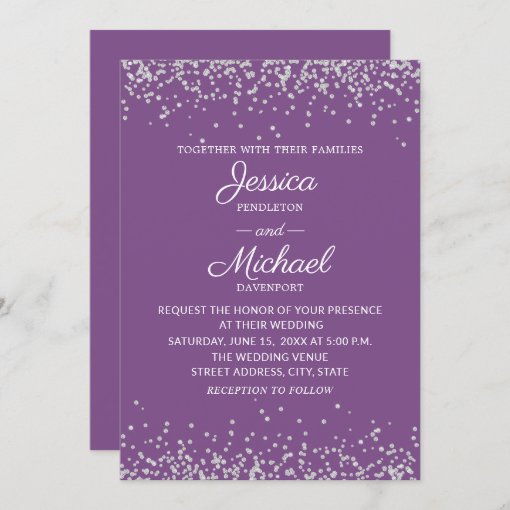 Modern Elegant Purple Silver Glitter Wedding Invitation | Zazzle