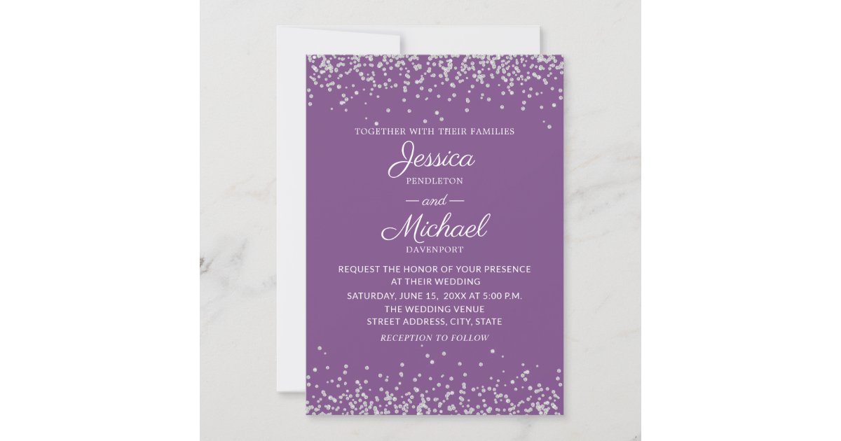 Modern Elegant Purple Silver Glitter Wedding Invitation | Zazzle