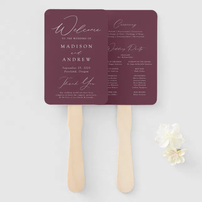 Modern Elegant Purple Wedding Program Hand Fan | Zazzle