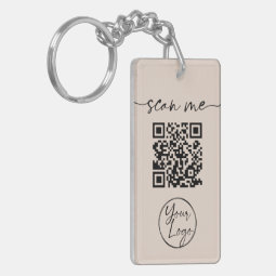 Modern Elegant QR Code Tan Keychain | Zazzle