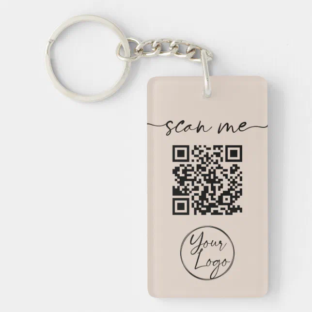 Modern Elegant QR Code Tan Keychain | Zazzle