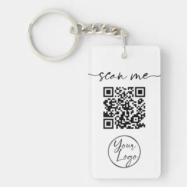 Modern Elegant QR Code White Keychain | Zazzle