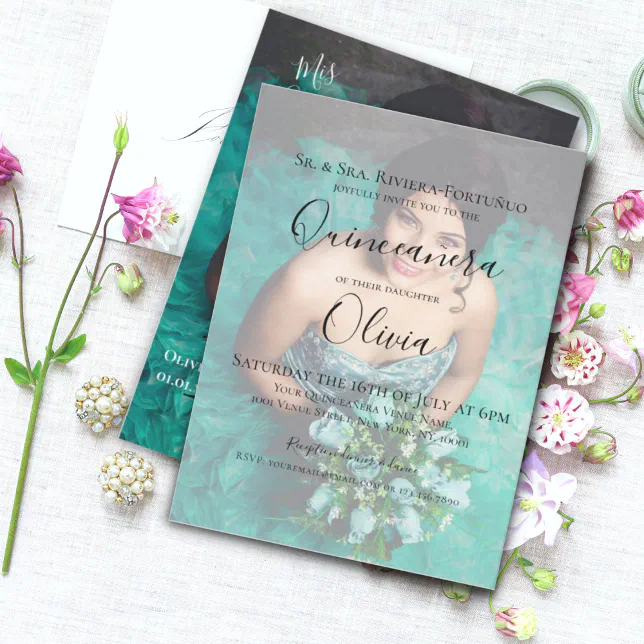 Modern Elegant Quinceanera 15th Birthday Photo Invitation | Zazzle