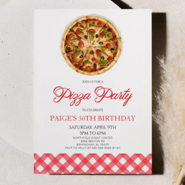 Modern Elegant Red Pizza Party Birthday Party Invitation | Zazzle