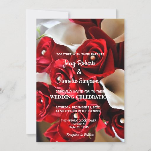 Modern Elegant Red White Floral Wedding Custom Invitation | Zazzle