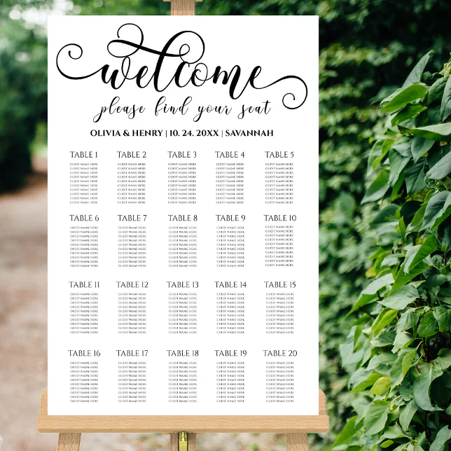Modern Elegant Romantic Wedding Seating Chart Foam Board | Zazzle