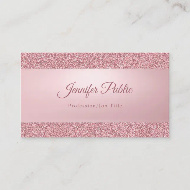 Modern Elegant Rose Gold Glitter Handwritten Name Business Card | Zazzle