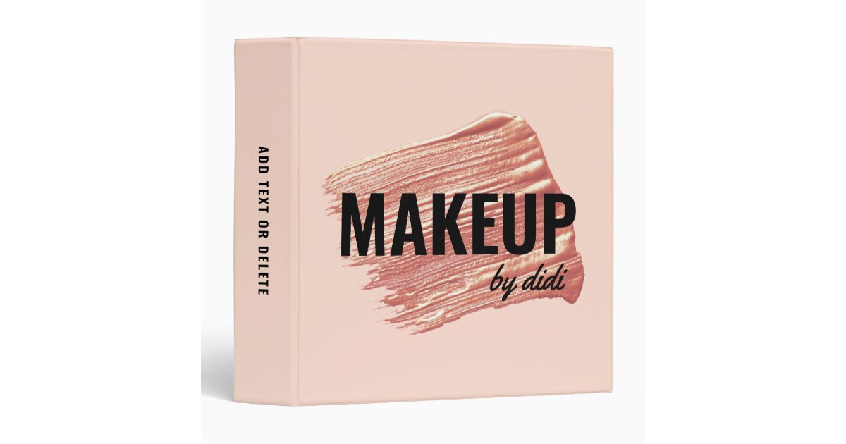 Modern elegant rose gold lipstick stroke makeup 3 ring binder | Zazzle