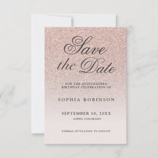 Modern Elegant Rose Gold Save the Date Quinceañera | Zazzle