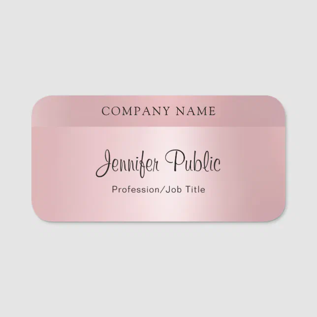 Modern Elegant Rose Gold Typography Template Name Tag | Zazzle