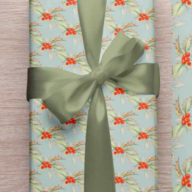 Modern elegant sage green Christmas packaging Satin Ribbon | Zazzle