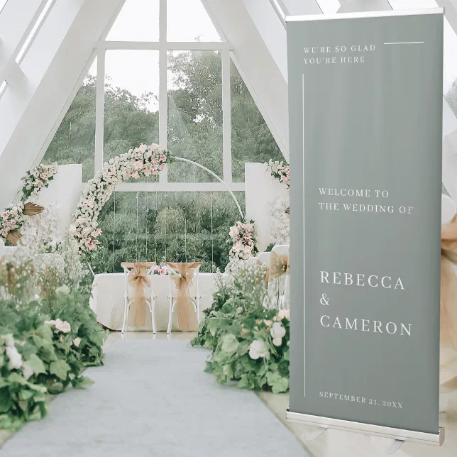 Modern Elegant Sage Green Minimal Welcome Wedding Retractable Banner ...