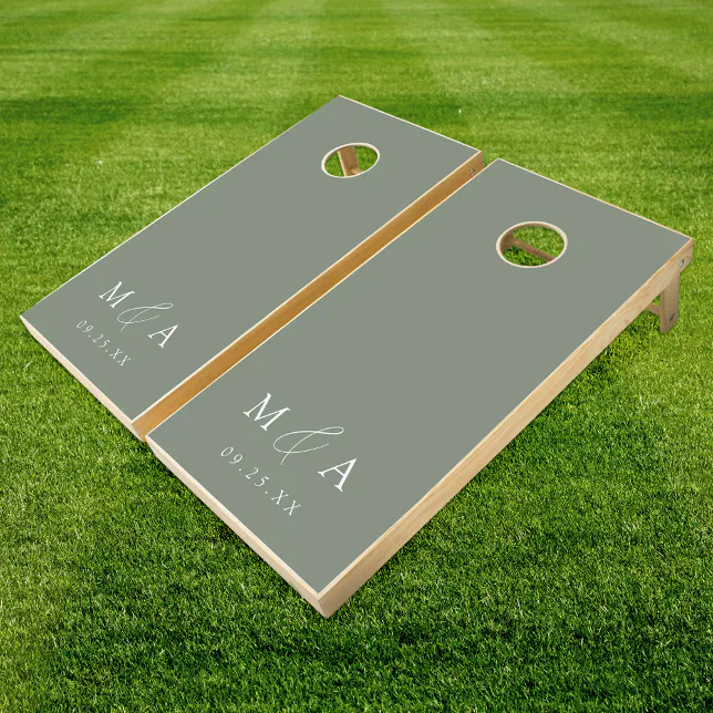Modern Elegant Sage Green Monogram Wedding Cornhole Set | Zazzle
