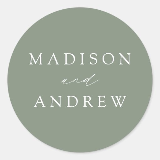 Modern Elegant Sage Green Wedding Classic Round Sticker | Zazzle