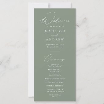 Modern Elegant Sage Green Wedding Program | Zazzle