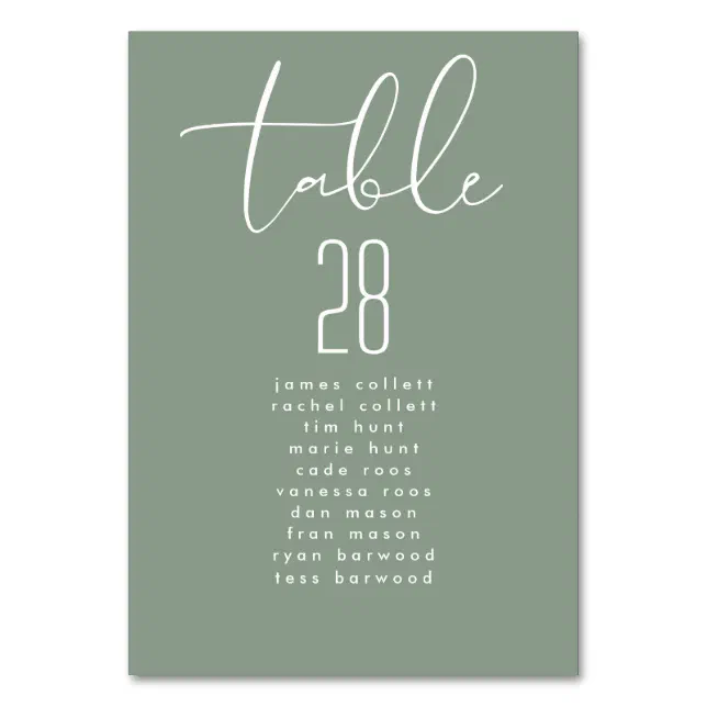 Modern Elegant Sage Green Wedding Seating Chart Table Number | Zazzle