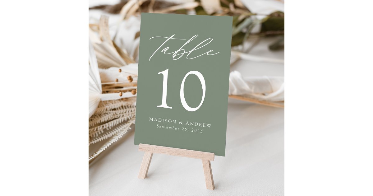 Modern Elegant Sage Green Wedding Table Number | Zazzle