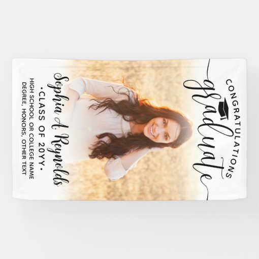 Modern Elegant Script 1 Photo Vertical Graduation Banner | Zazzle