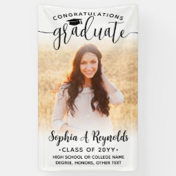 Modern Elegant Script 1 Photo Vertical Graduation Banner | Zazzle