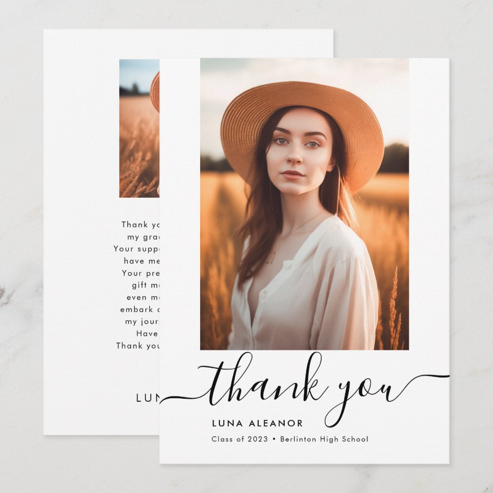 Modern Elegant Script 2023 Graduation Photo Thank You Card
