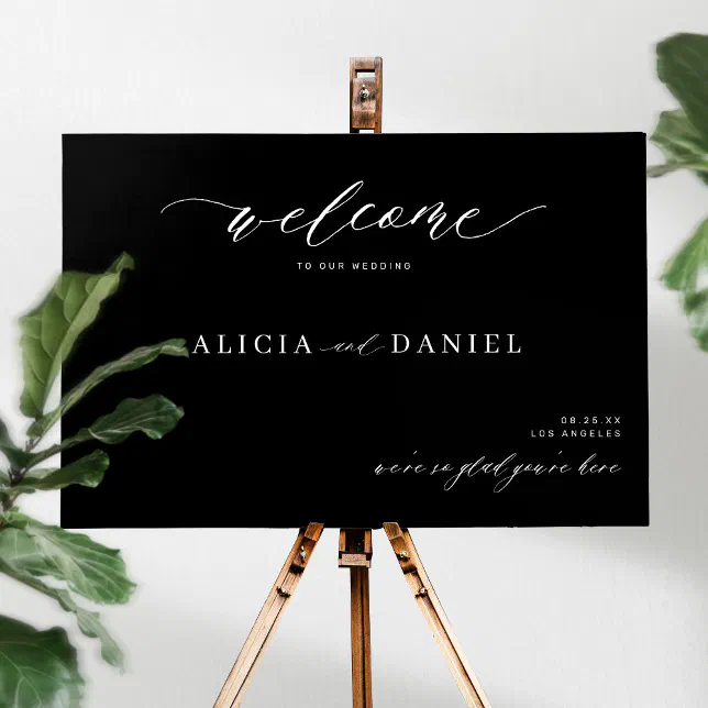 Modern elegant script black wedding welcome sign | Zazzle