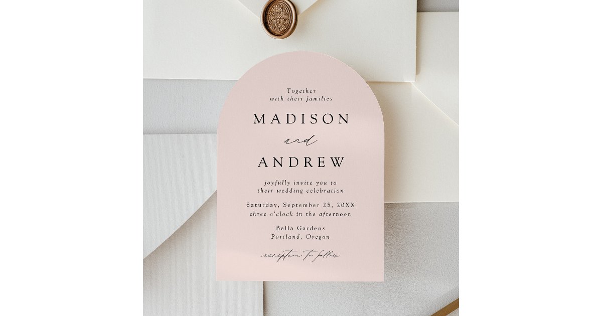 Modern Elegant Script Blush Arch Wedding Invitation | Zazzle