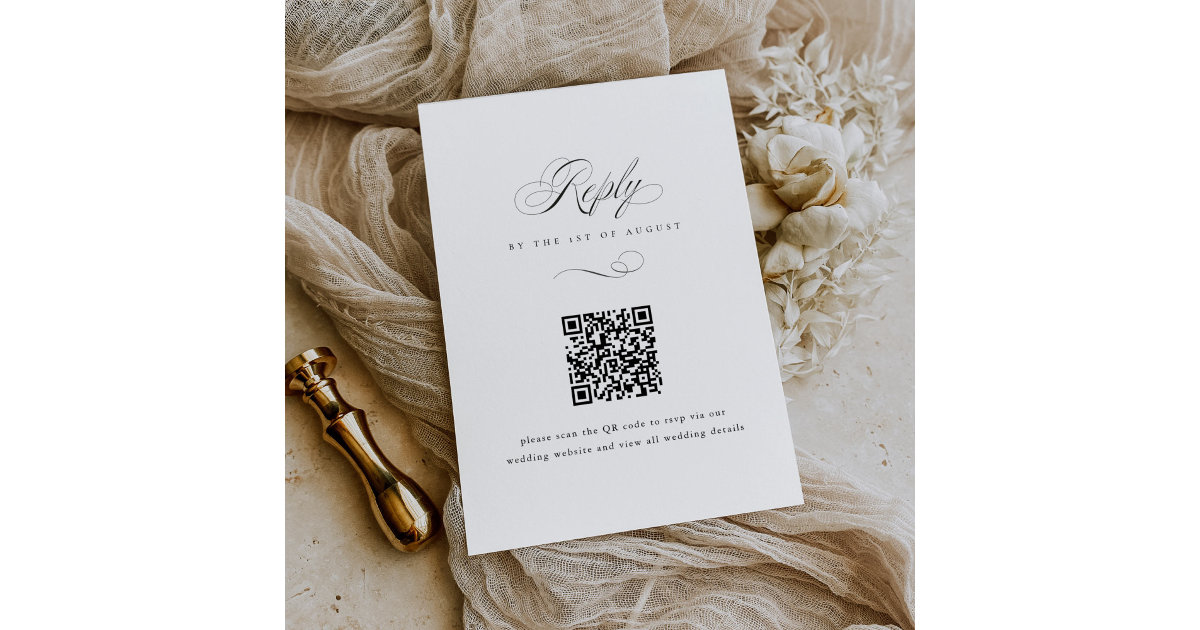 Modern Elegant Script Classic QR Code Wedding RSVP Card | Zazzle