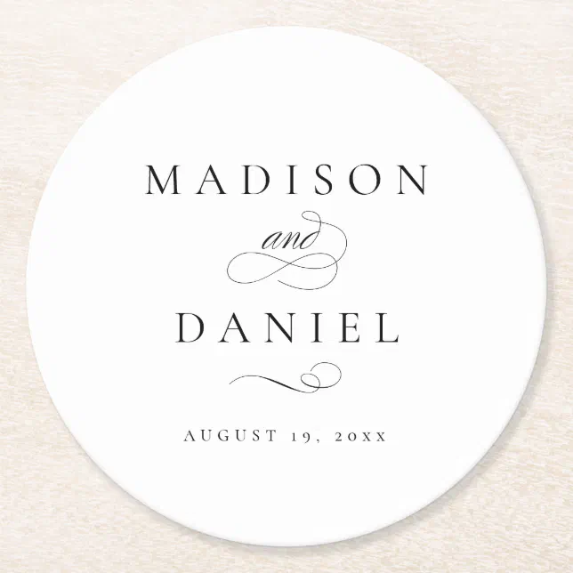 Modern Elegant Script Classic Wedding Round Paper Coaster | Zazzle