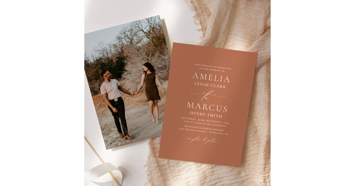 Modern Elegant Script Clay Wedding Invitation | Zazzle