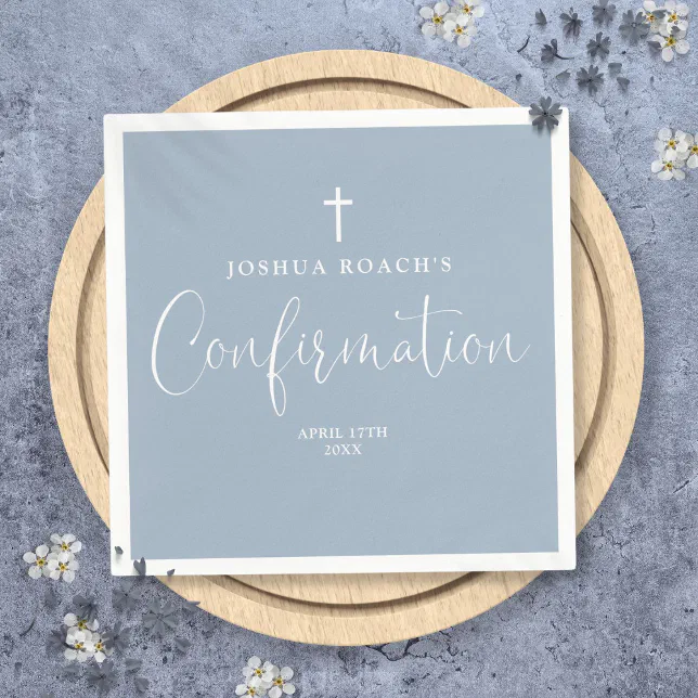 Modern Elegant Script Dusty Blue Confirmation Napkins | Zazzle