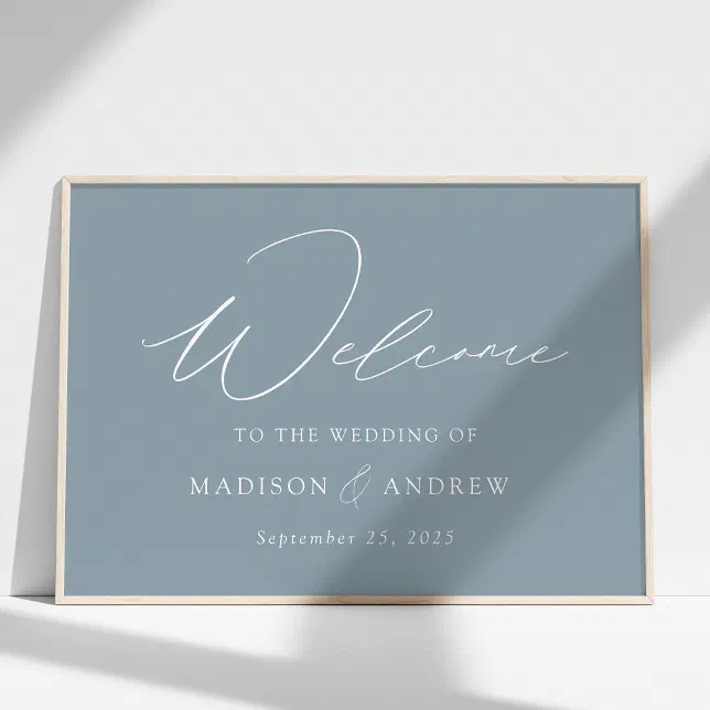Modern Elegant Script Dusty Blue Wedding Welcome Poster | Zazzle