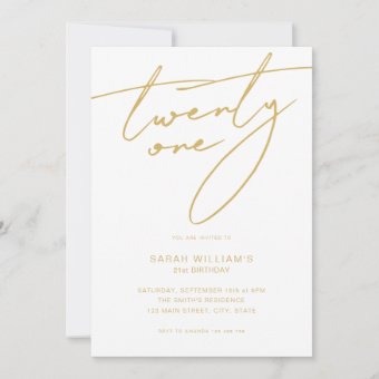 Modern Elegant Script Gold 21st Birthday Party Invitation | Zazzle