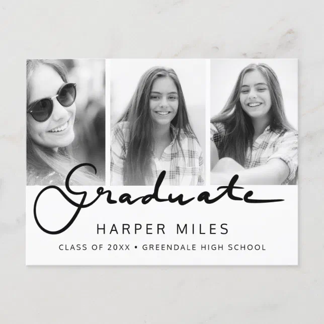 Modern elegant script gradient graduation photo postcard | Zazzle
