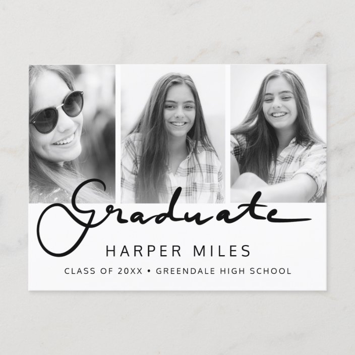 Modern elegant script gradient graduation photo postcard | Zazzle.com