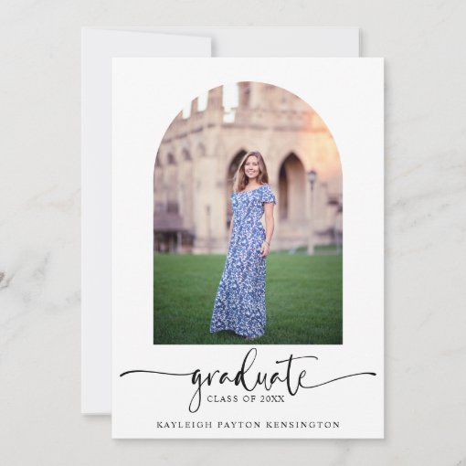 Modern Elegant Script Graduation Arch Photo Announcement | Zazzle