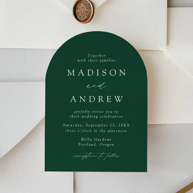 Modern Elegant Script Green Arch Wedding Invitation | Zazzle