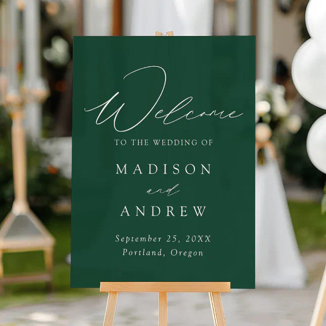 Modern Elegant Script Green Wedding Welcome Acrylic Sign | Zazzle
