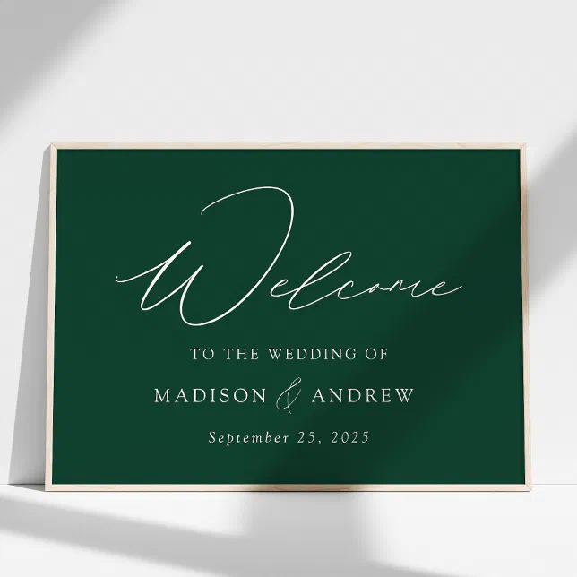 Modern Elegant Script Green Wedding Welcome Poster | Zazzle