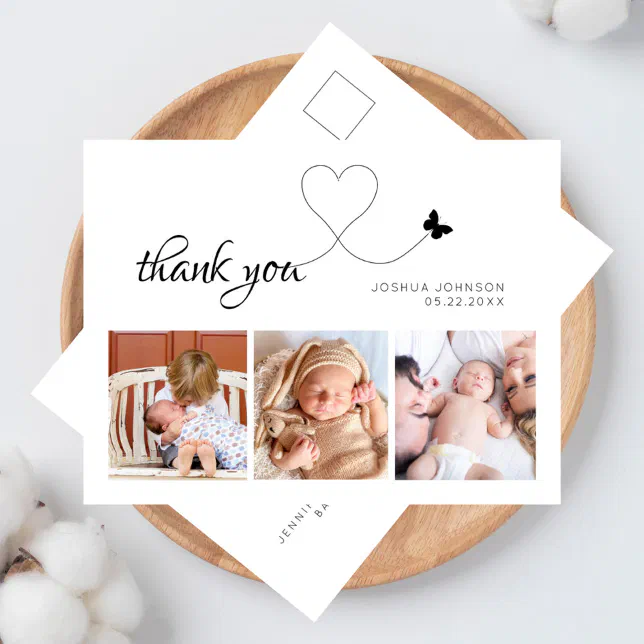 Modern Elegant Script Minimal 3 Photo Baby Shower Postcard | Zazzle