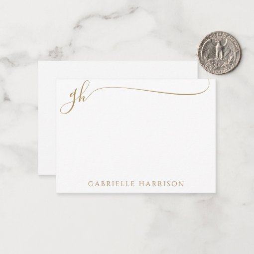 Modern Elegant Script Monogram Initials Gold Note Card | Zazzle